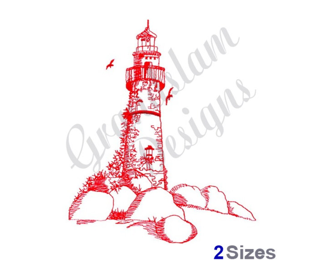 Lighthouse Redwork - Machine Embroidery Design, Embroidery Designs ...