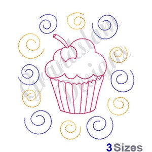 Birthday Cupcake Redwork -machine Embroidery Design, Embroidery Designs ...