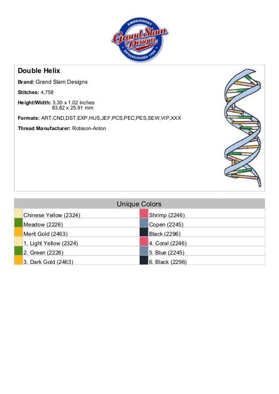 Double Helix DNA - Machine Embroidery Design, Embroidery Designs ...