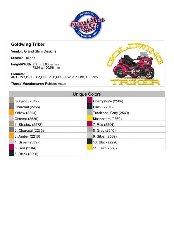 Honda Goldwing Trike - Machine Embroidery Design, Embroidery Designs ...