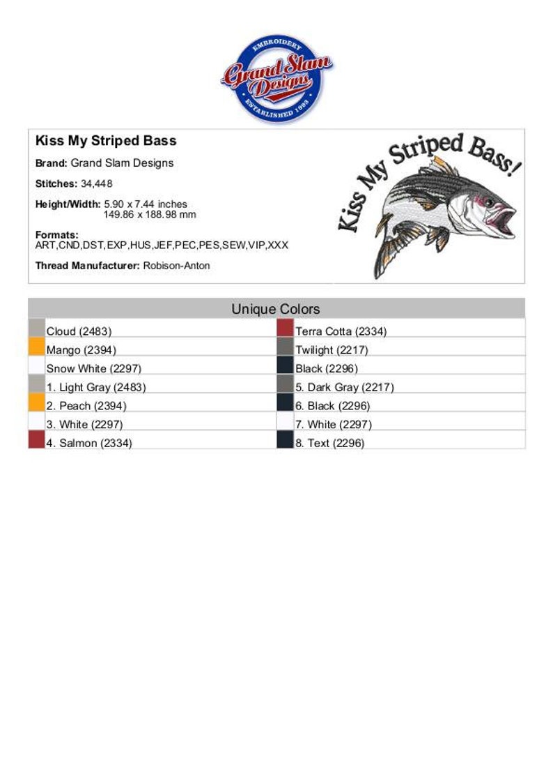 Kiss My Striped Bass - Machine Embroidery Design, Embroidery Designs ...