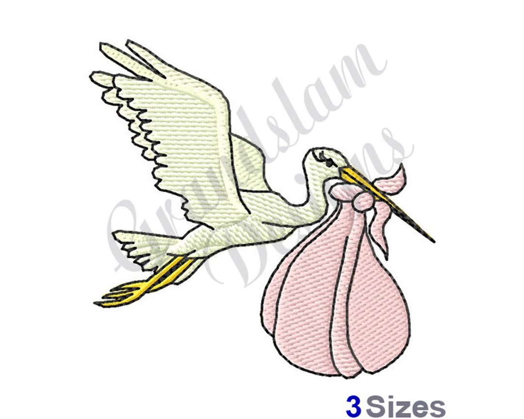 Stork Baby Girl Delivery Machine Embroidery Design, Embroidery Designs ...