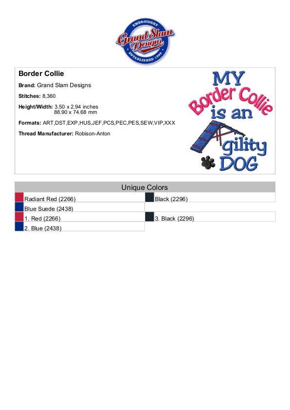 Border Collie Agility Dog-machine Embroidery Design, Embroidery Designs ...
