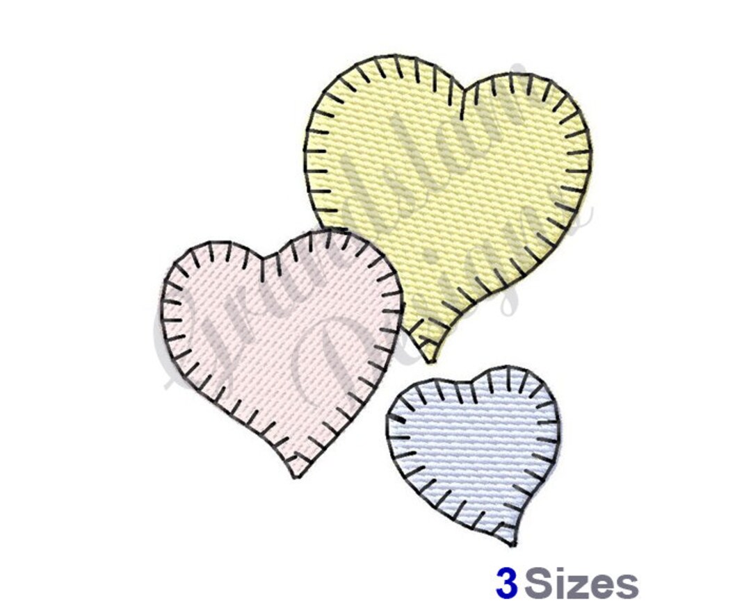 Three Stitched Hearts - Machine Embroidery Design, Embroidery Designs ...