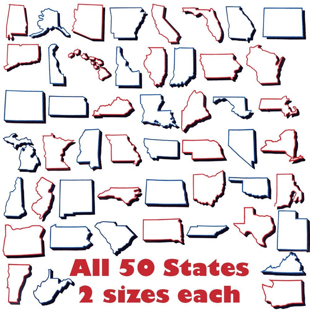 50 State Outlines in 2 Sizes - Machine Embroidery Design, Embroidery ...