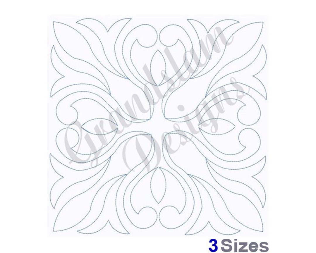 Floral Square Continuous Stitch Quilt Block - Machine Embroidery Design ...