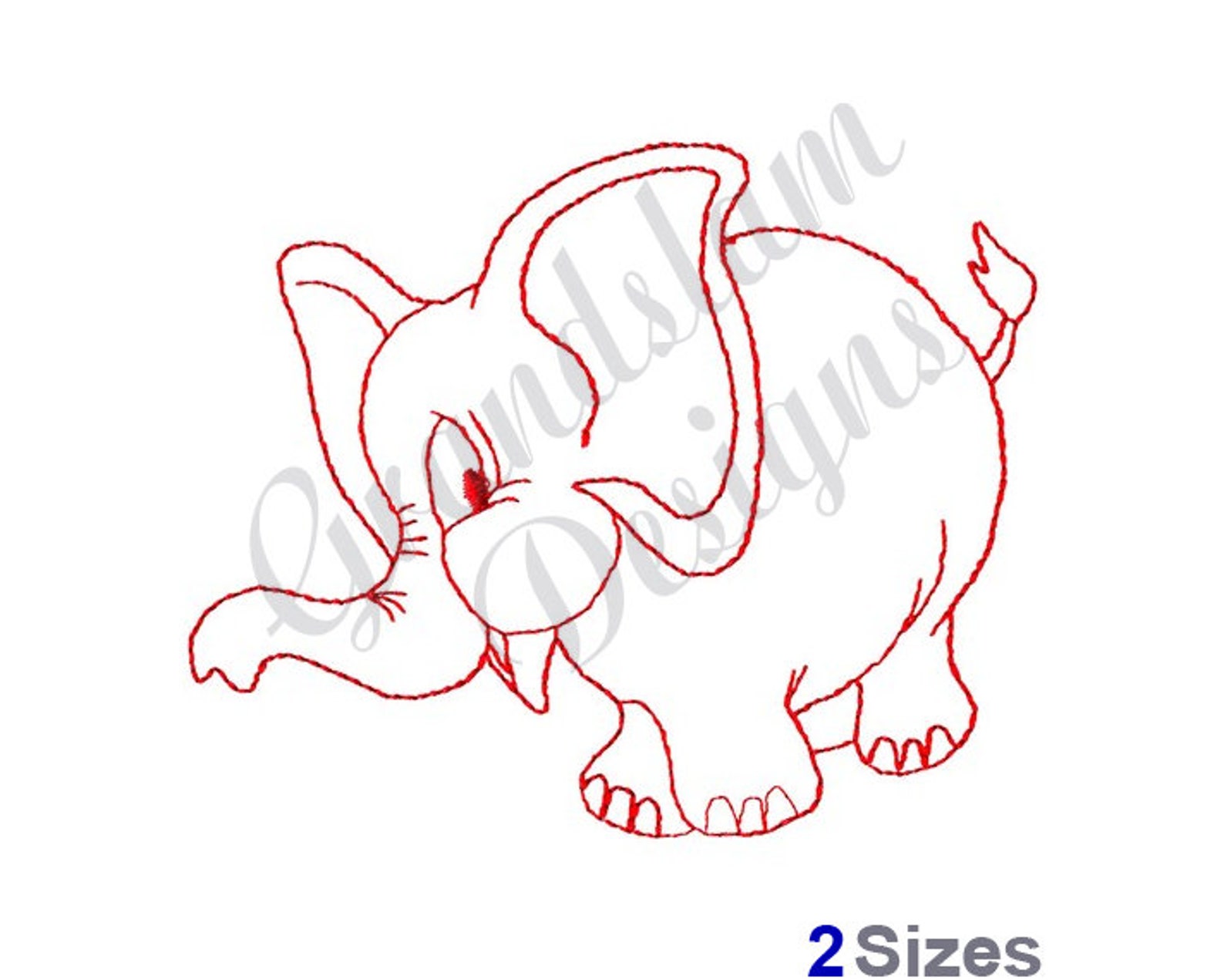 Elephant Outline Redwork Machine Embroidery Design | Etsy