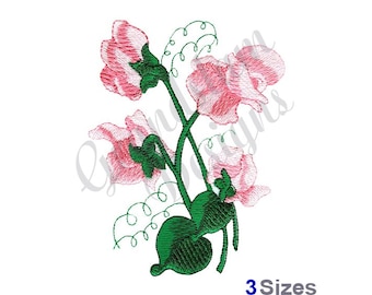 Sweet Pea Flower Machine Embroidery Design Light Pink Sweet - Etsy