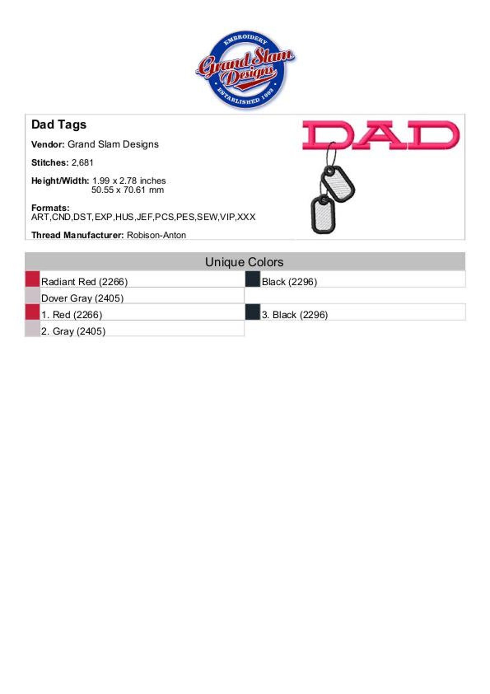 Dad Dog Tags - Machine Embroidery Design, Embroidery Designs, Machine ...