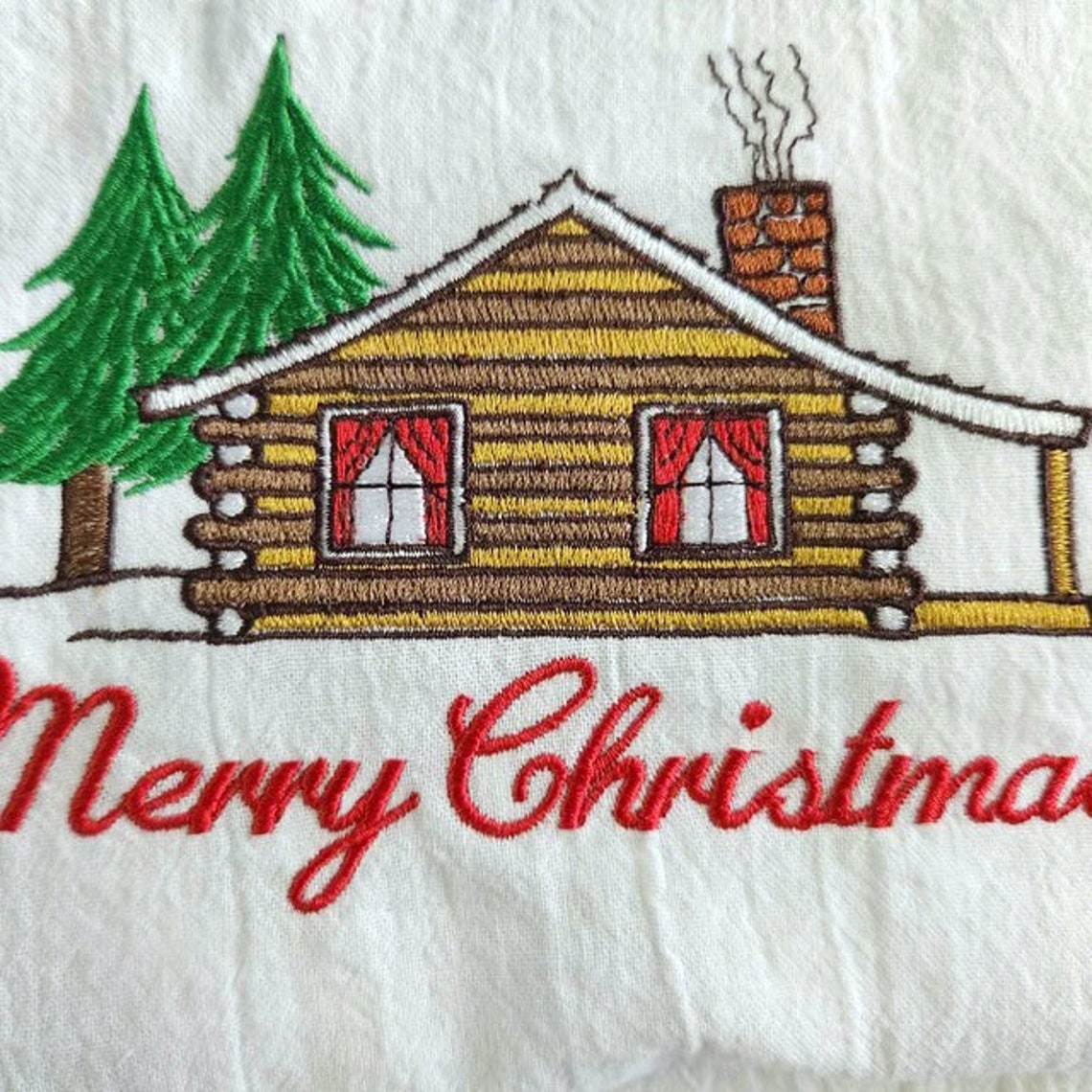 Merry Christmas Log Cabin Machine Embroidery Design - Etsy