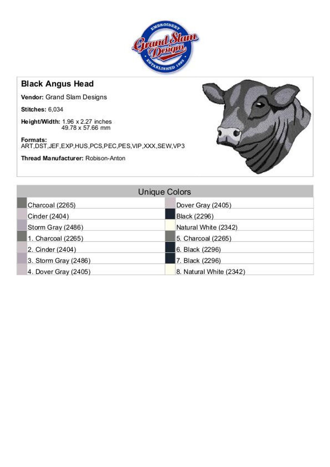 Black Angus Head Machine Embroidery Design, Embroidery Designs, Machine ...