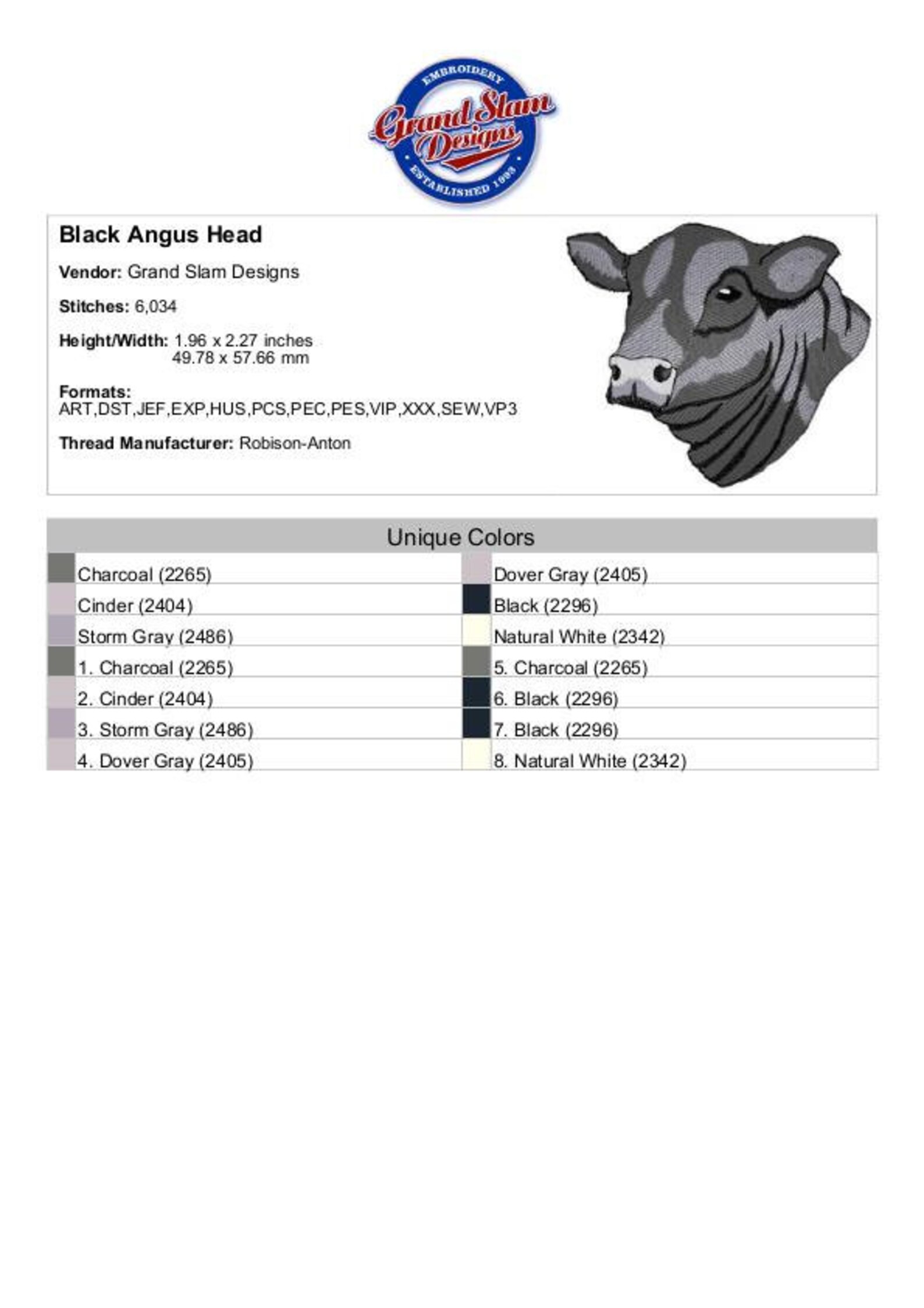 Black Angus Head Machine Embroidery Design, Embroidery Designs, Machine ...