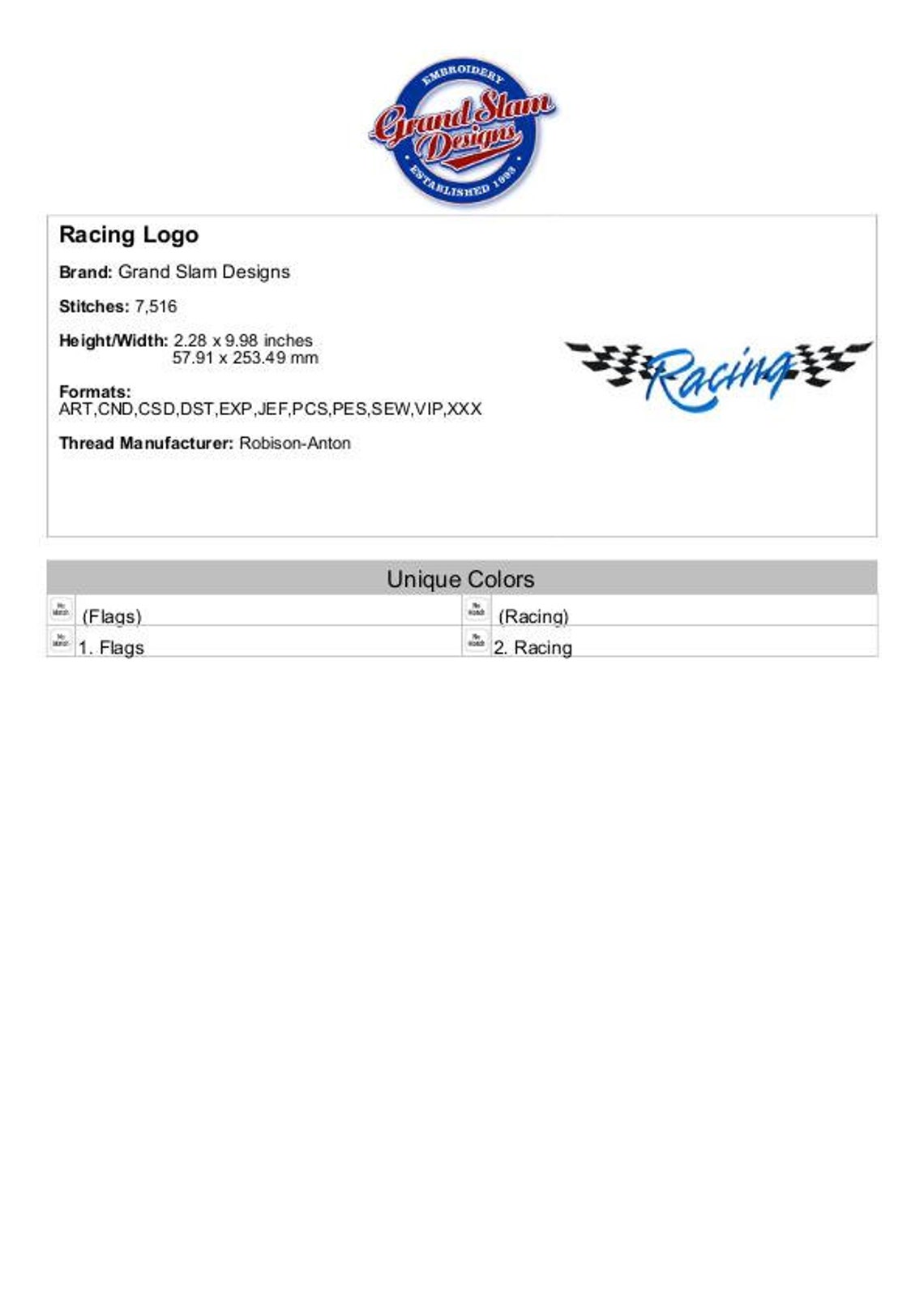 Racing Logo Machine Embroidery Design | Etsy