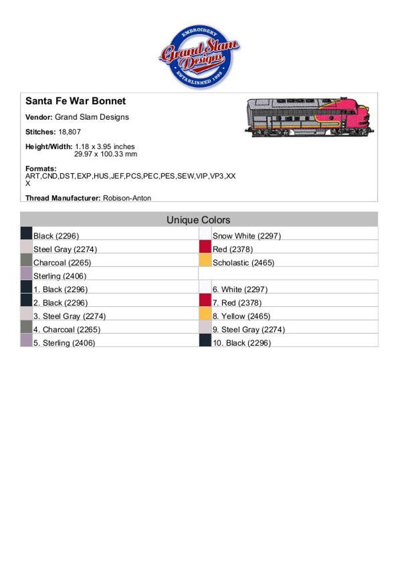 Santa Fe Warbonnet Train Engine - Machine Embroidery Design - Etsy