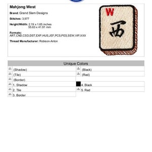 Mahjong West Tile - Machine Embroidery Design - Etsy