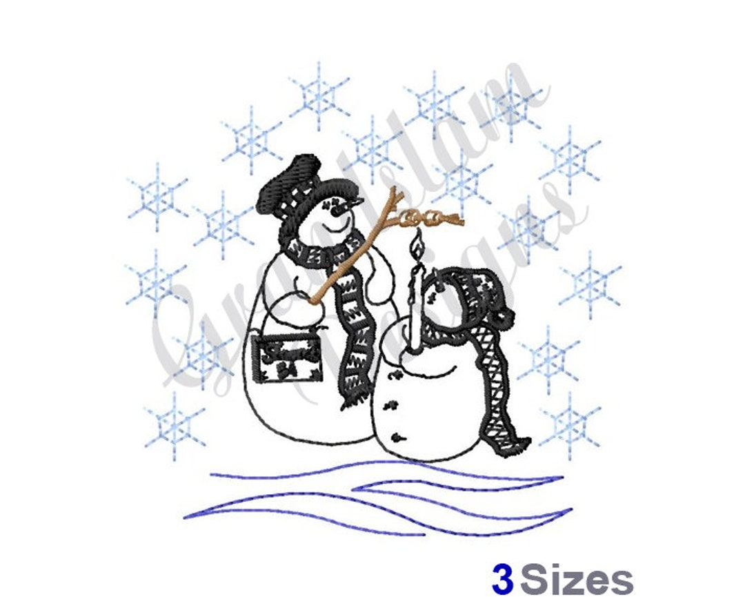 Two Snowmen Redwork - Machine Embroidery Design - Etsy