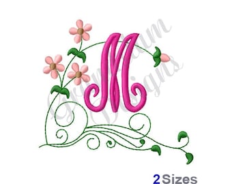 Machine Embroidery LETTER M Uppercase 15cm/6tall Dainty Floral Font 8x8 ...