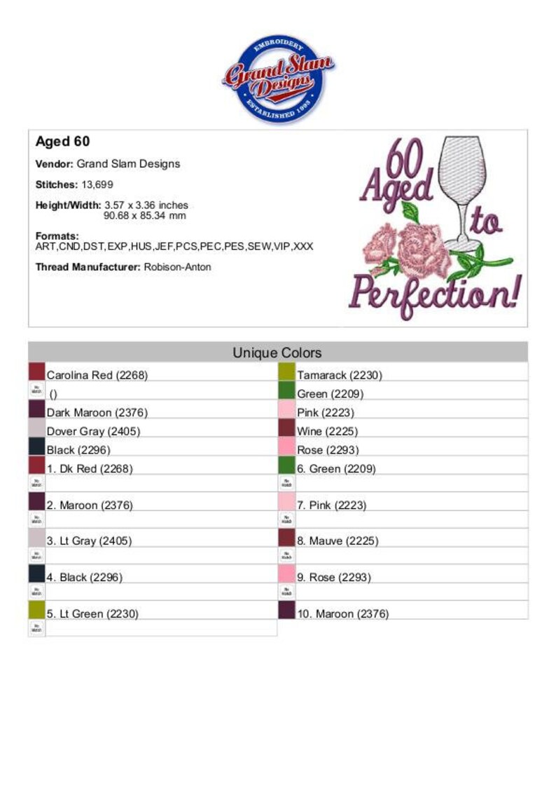 Aged 60 Years Old Machine Embroidery Design | Etsy