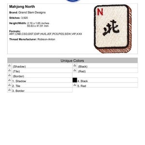 Mahjong North Tile Machine Embroidery Design, Embroidery Designs ...