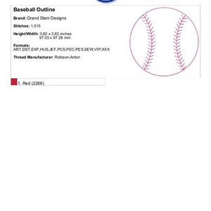 Baseball Outline Redwork Run Stitch- Machine Embroidery Design ...