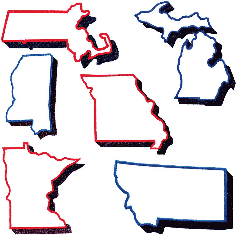 50 State Outlines in 2 Sizes - Machine Embroidery Design, Embroidery ...