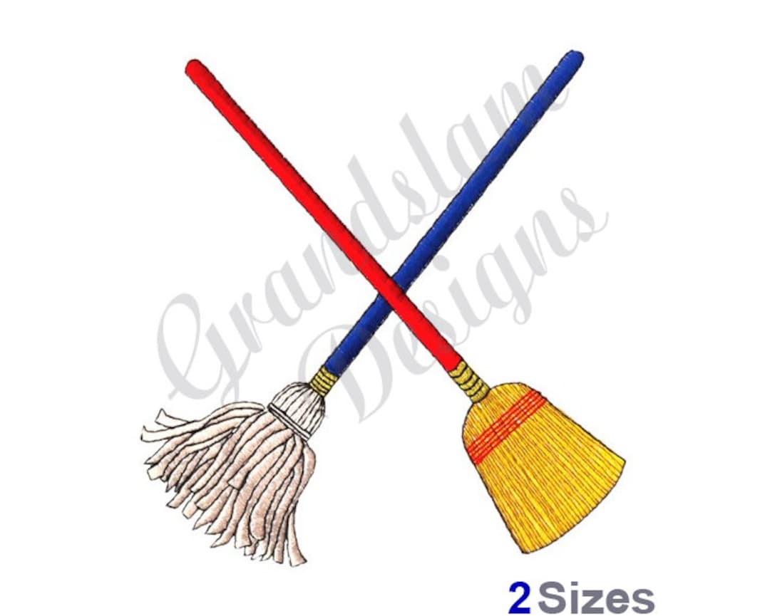 Crossed Mop & Broom - Machine Embroidery Design, Embroidery Designs ...