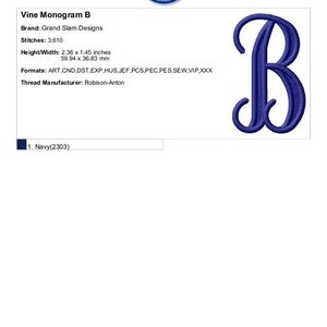 Vine Monogram Letter B - Machine Embroidery Design - Etsy