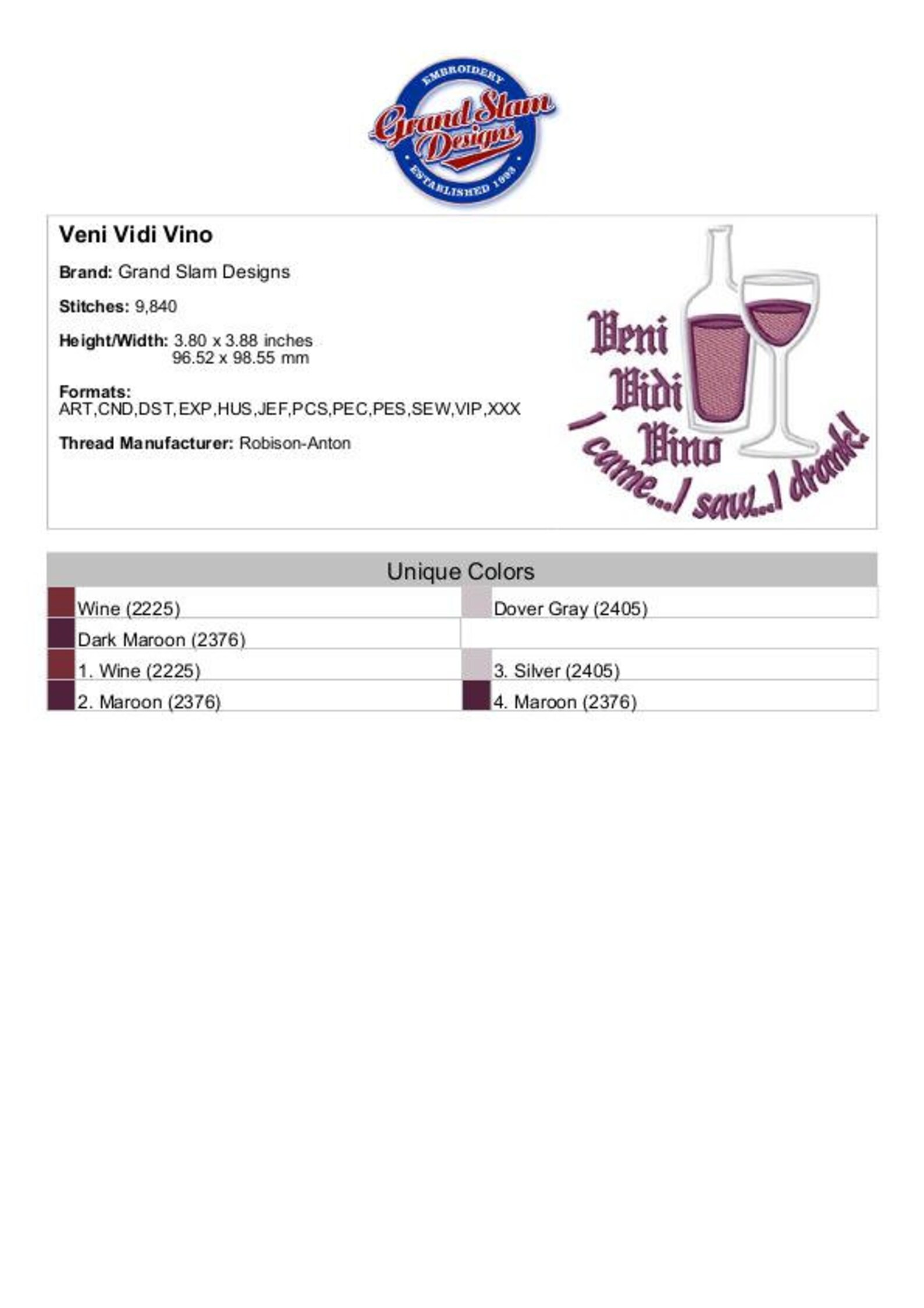 Veni Vidi Vino - Machine Embroidery Design - Etsy