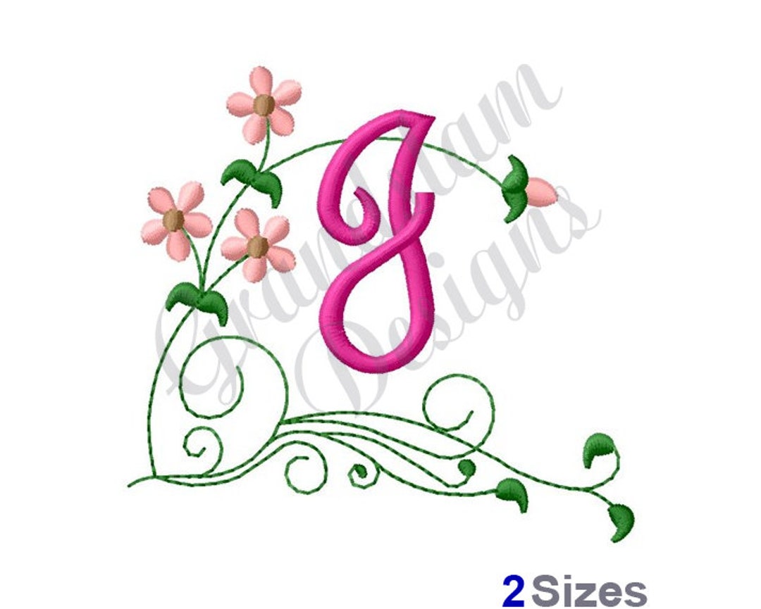 Floral Monogram Letter J - Machine Embroidery Design - Etsy