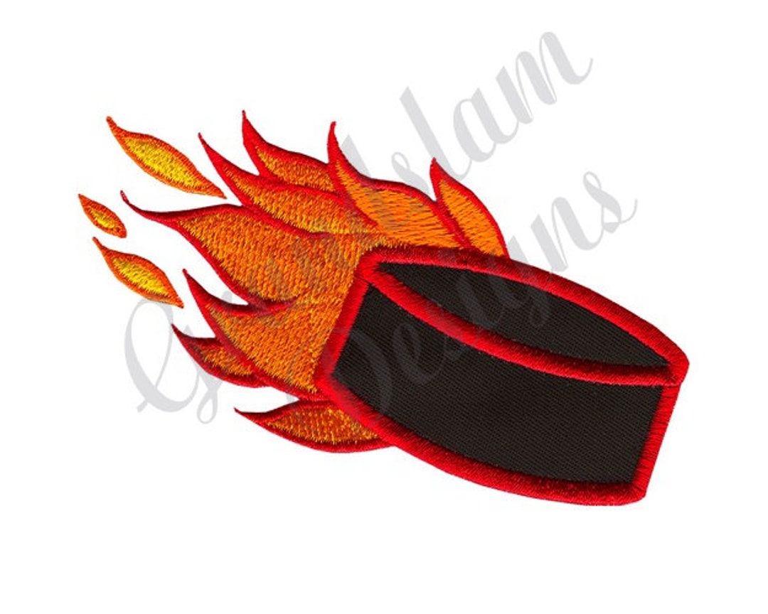 Applique Flaming Hockey Puck - Machine Embroidery Design - Etsy