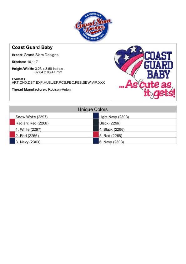 Coast Guard Baby Machine Embroidery Design | Etsy