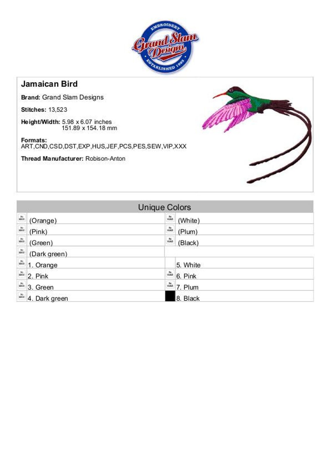 Jamaican Hummingbird - Machine Embroidery Design, Embroidery Designs ...