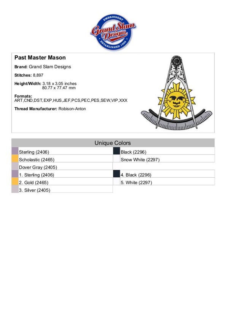 Past Master Mason - Machine Embroidery Design - Etsy