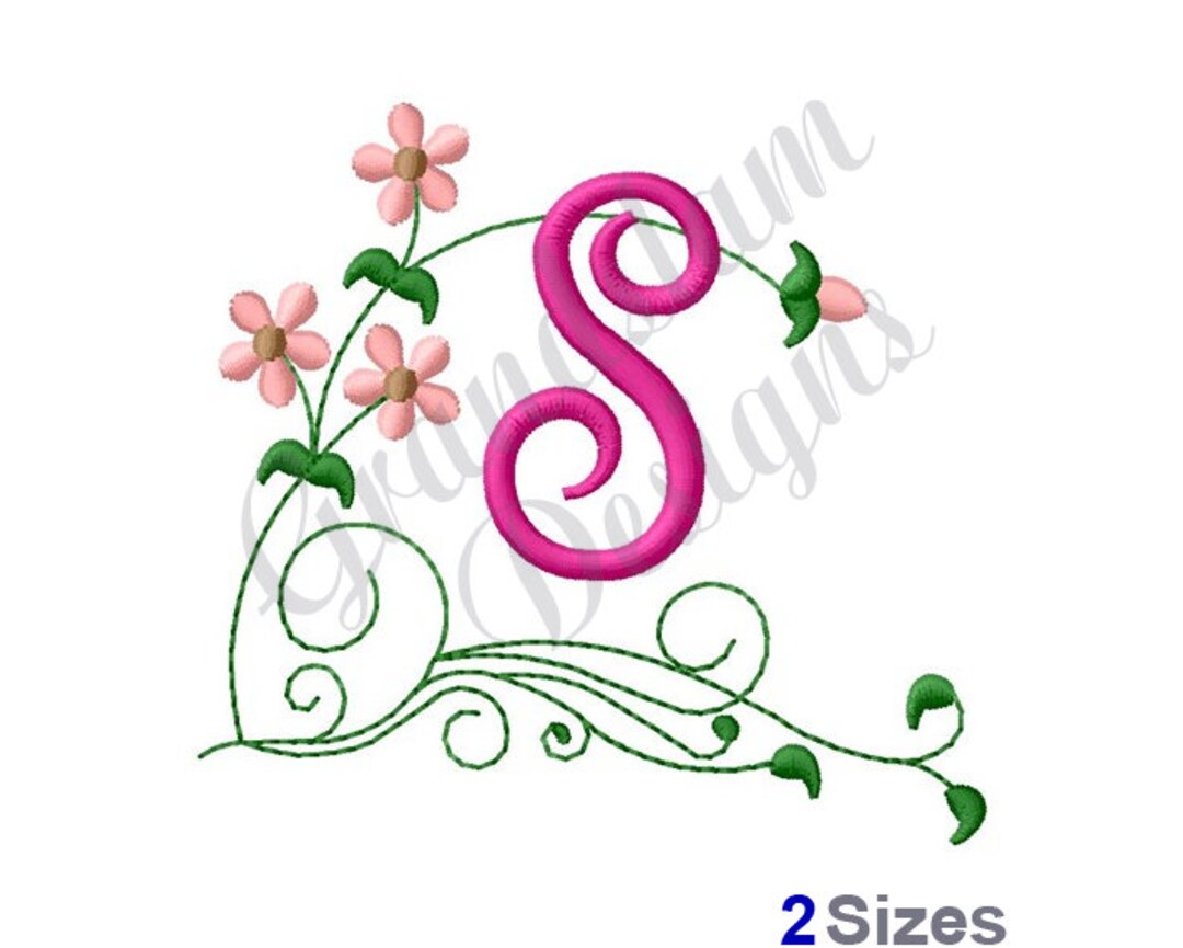 Floral Monogram Letter S - Machine Embroidery Design - Etsy