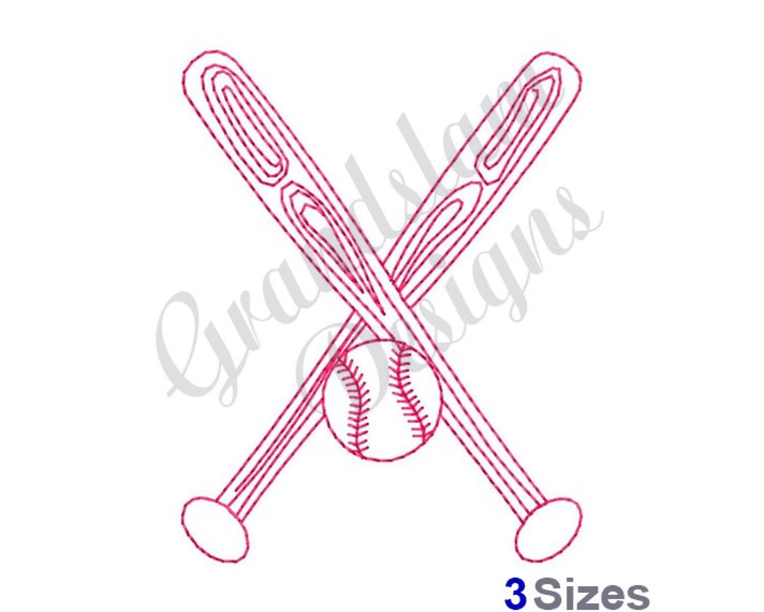 Redwork Crossed Bats - Machine Embroidery Design - Etsy