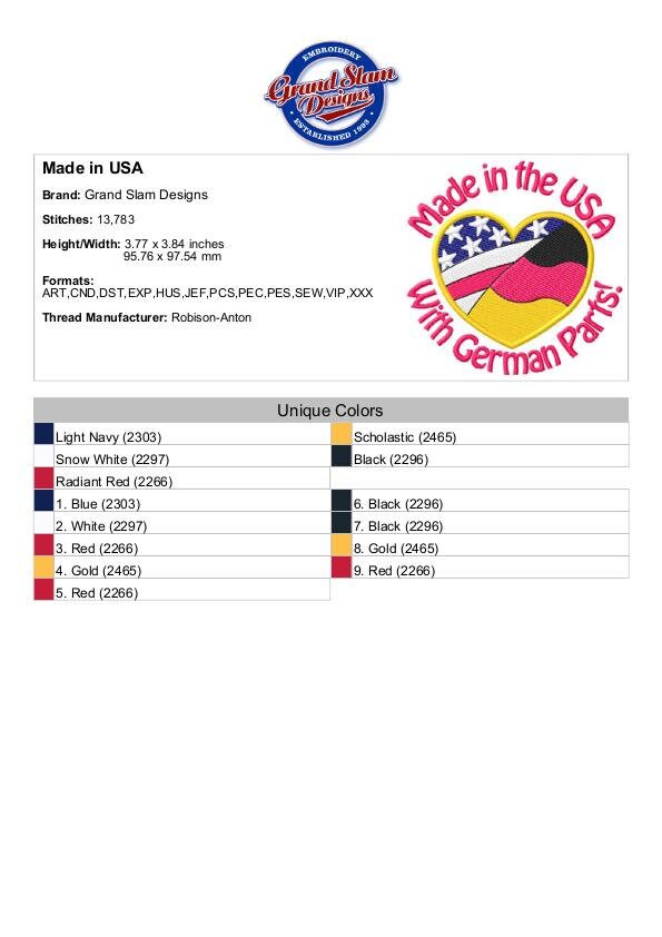 Made in Usa German American - Machine Embroidery Design, Embroidery ...