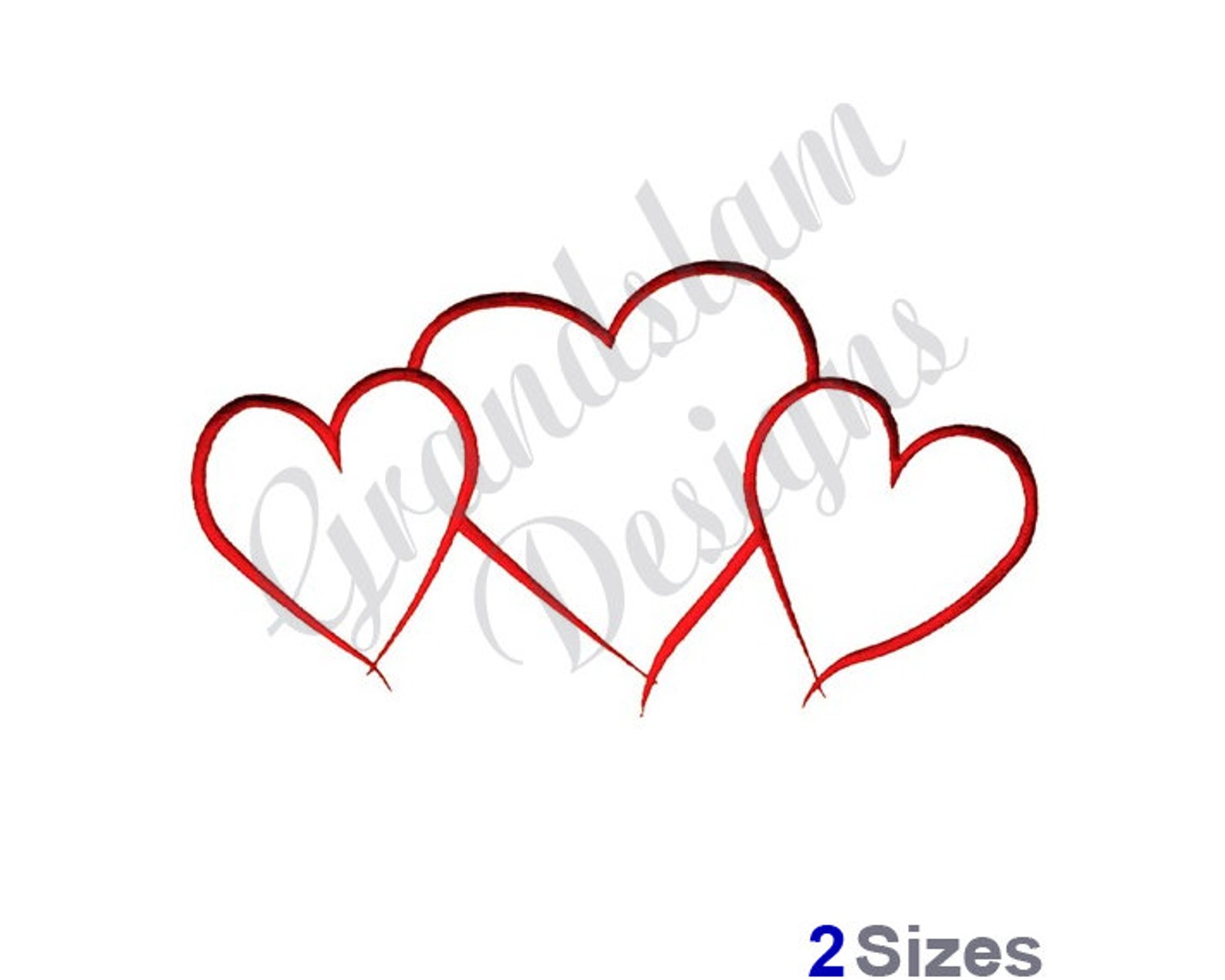 Three Hearts Outline Machine Embroidery Design - Etsy