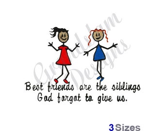 Best Friends Stick Girls - Machine Embroidery Design, Embroidery ...
