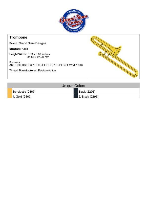 Trombone - Machine Embroidery Design - Etsy