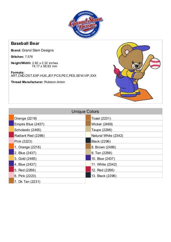 Baseball Bear - Machine Embroidery Design - Etsy