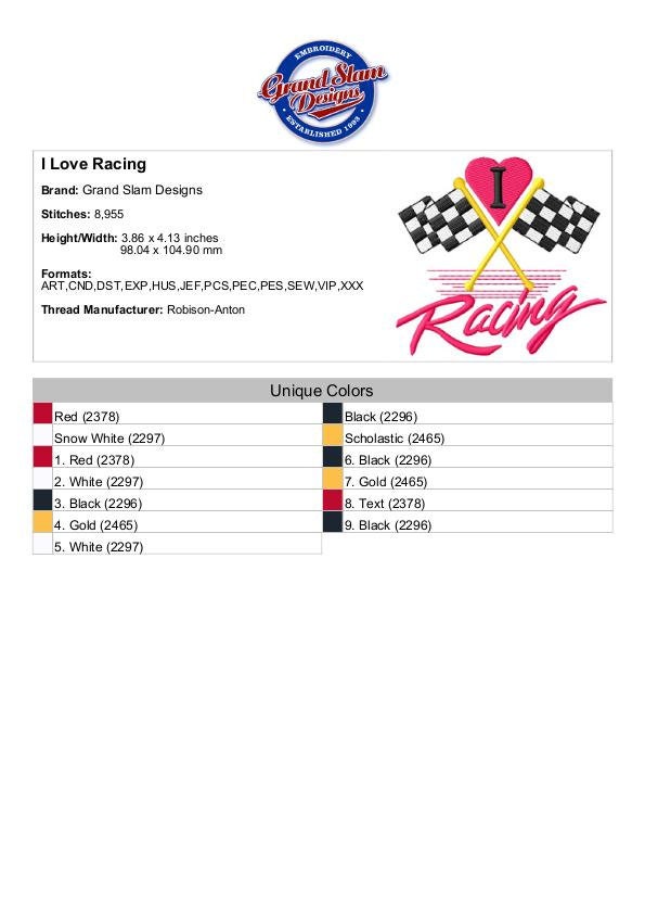 I Love Racing Machine Embroidery Design - Etsy