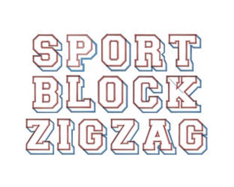 Sports Block Zig Zag Embroidery Font Applique - Athletic Machine ...