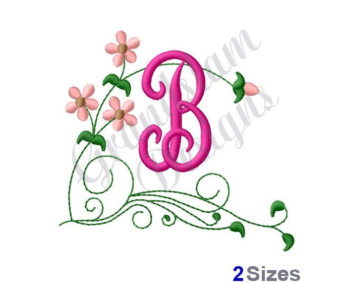 Floral Monogram Letter B Machine Embroidery Design | Etsy