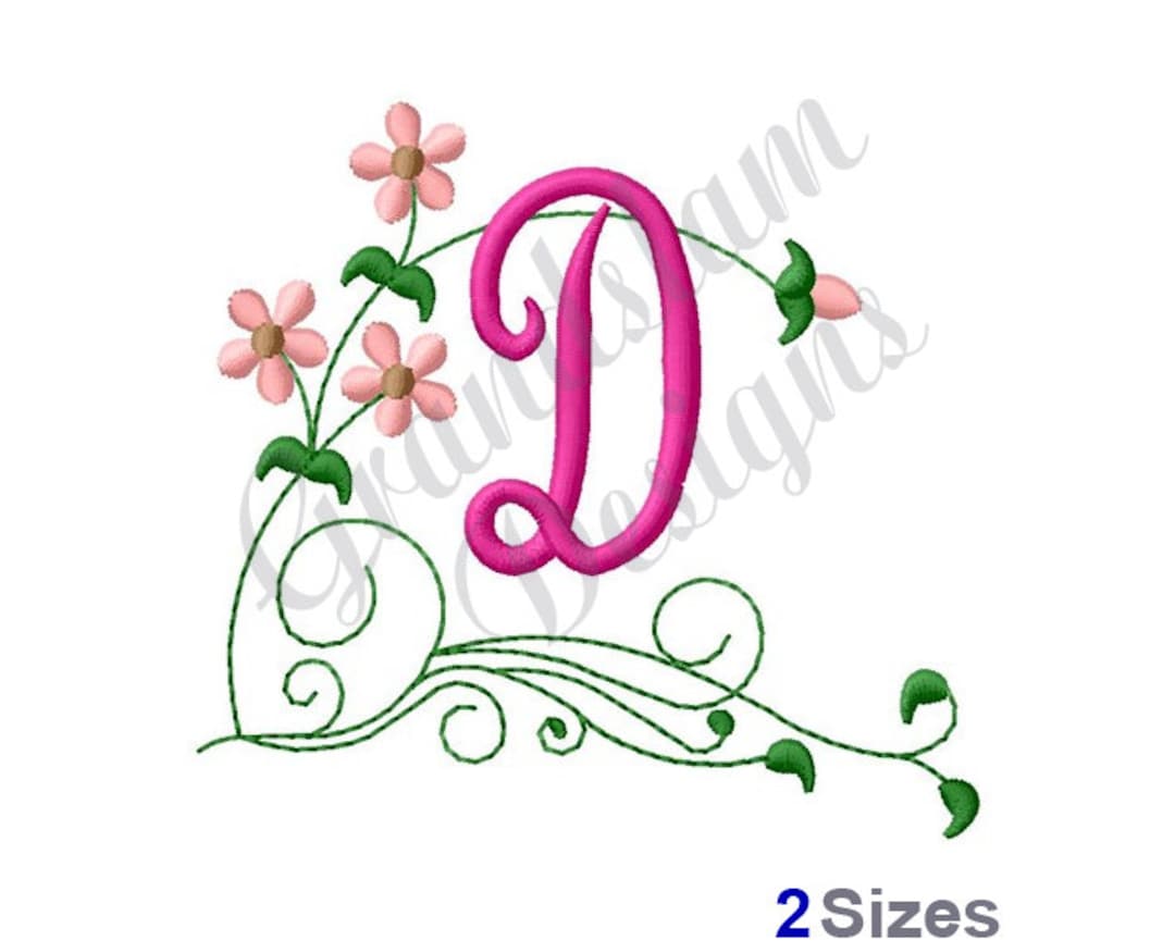 Floral Monogram Letter D - Machine Embroidery Design - Etsy