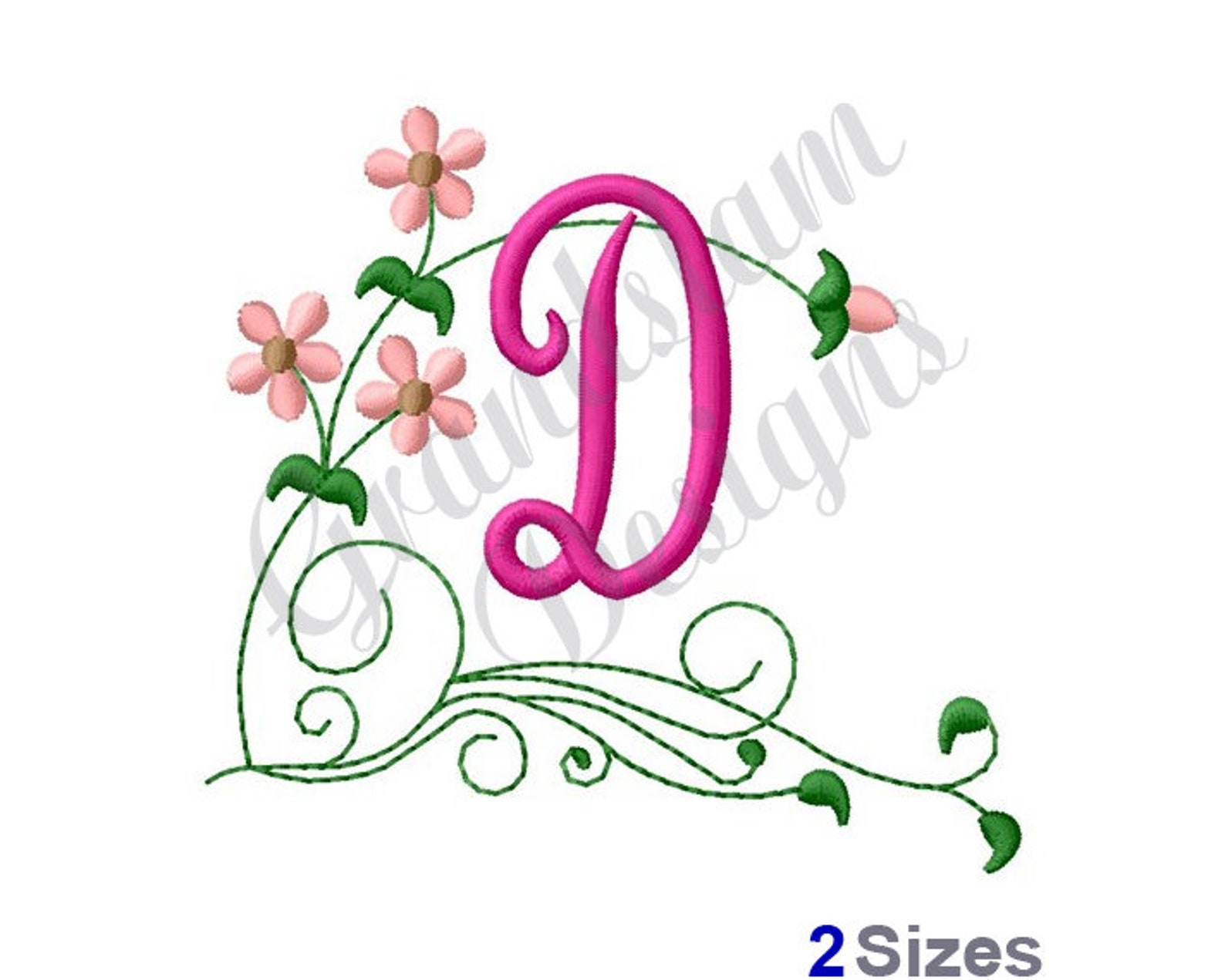 Floral Monogram Letter D Machine Embroidery Design - Etsy