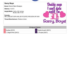 Sorry Boys - Machine Embroidery Design - Etsy