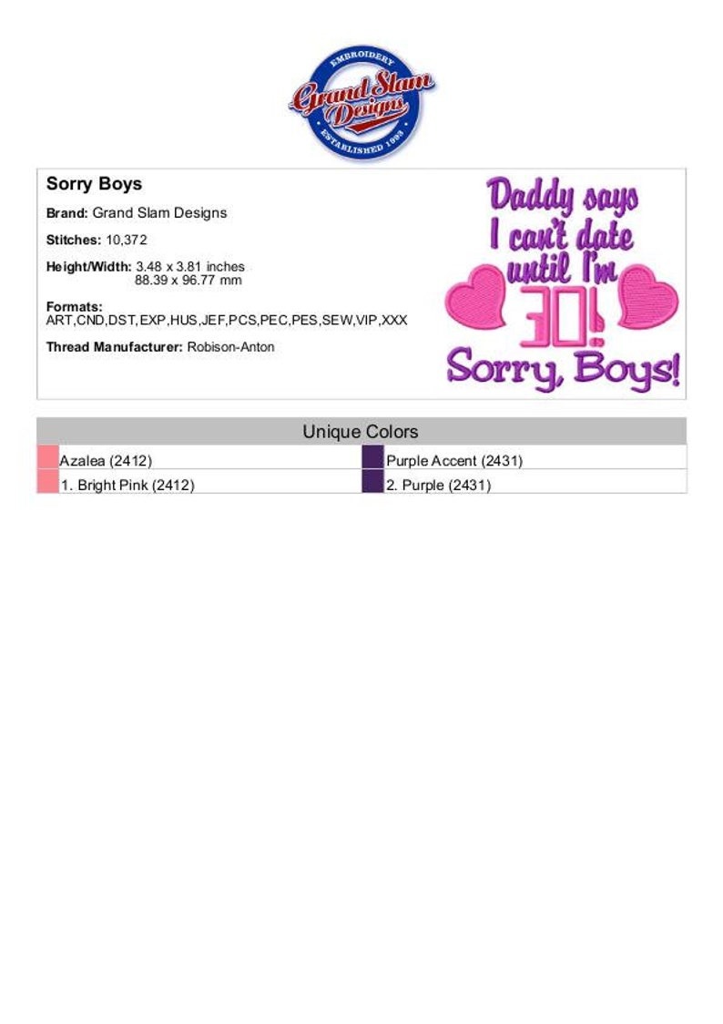 Sorry Boys Machine Embroidery Design - Etsy