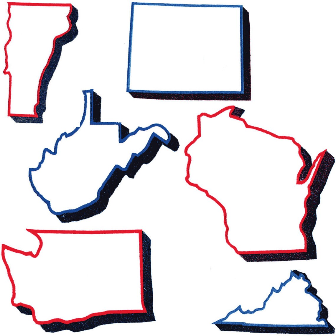 50 State Outlines in 2 Sizes - Machine Embroidery Design, Embroidery ...