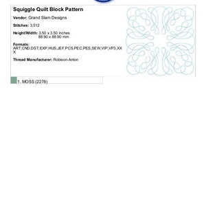 Squiggle Quilt Block Pattern - Machine Embroidery Design, Embroidery ...