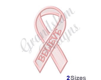 Believe Breast Cancer Ribbon Heart Machine Embroidery Digitized Design ...